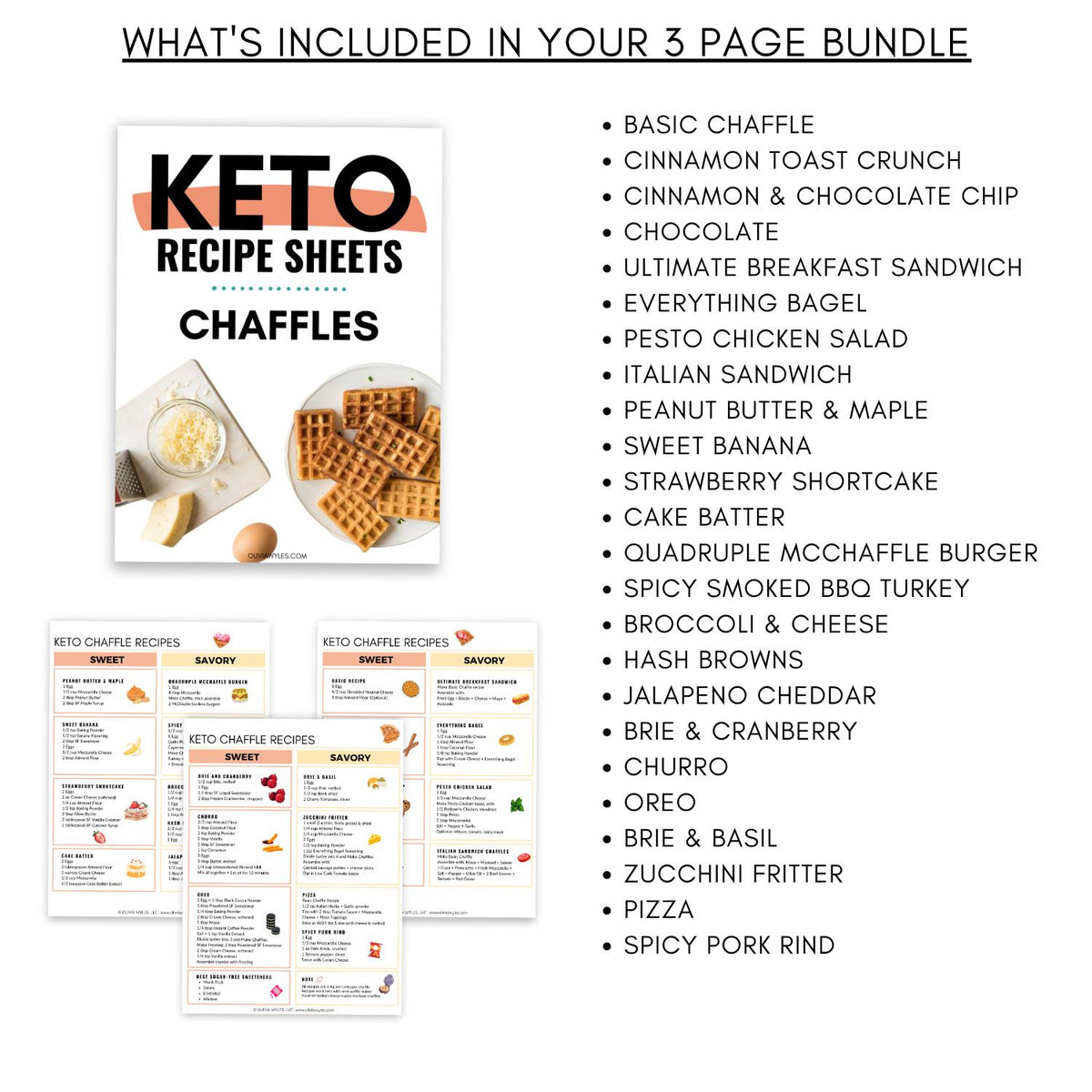 Quick + Easy Keto Chaffles Printable (3 pages)